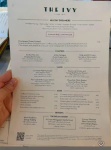 The Ivy Menu Prices UK 2025