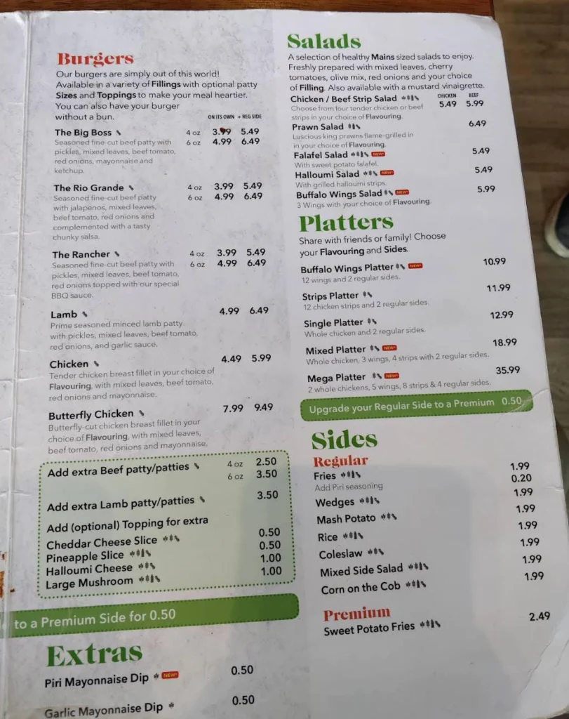 Roosters Menu Latest Prices UK 2025