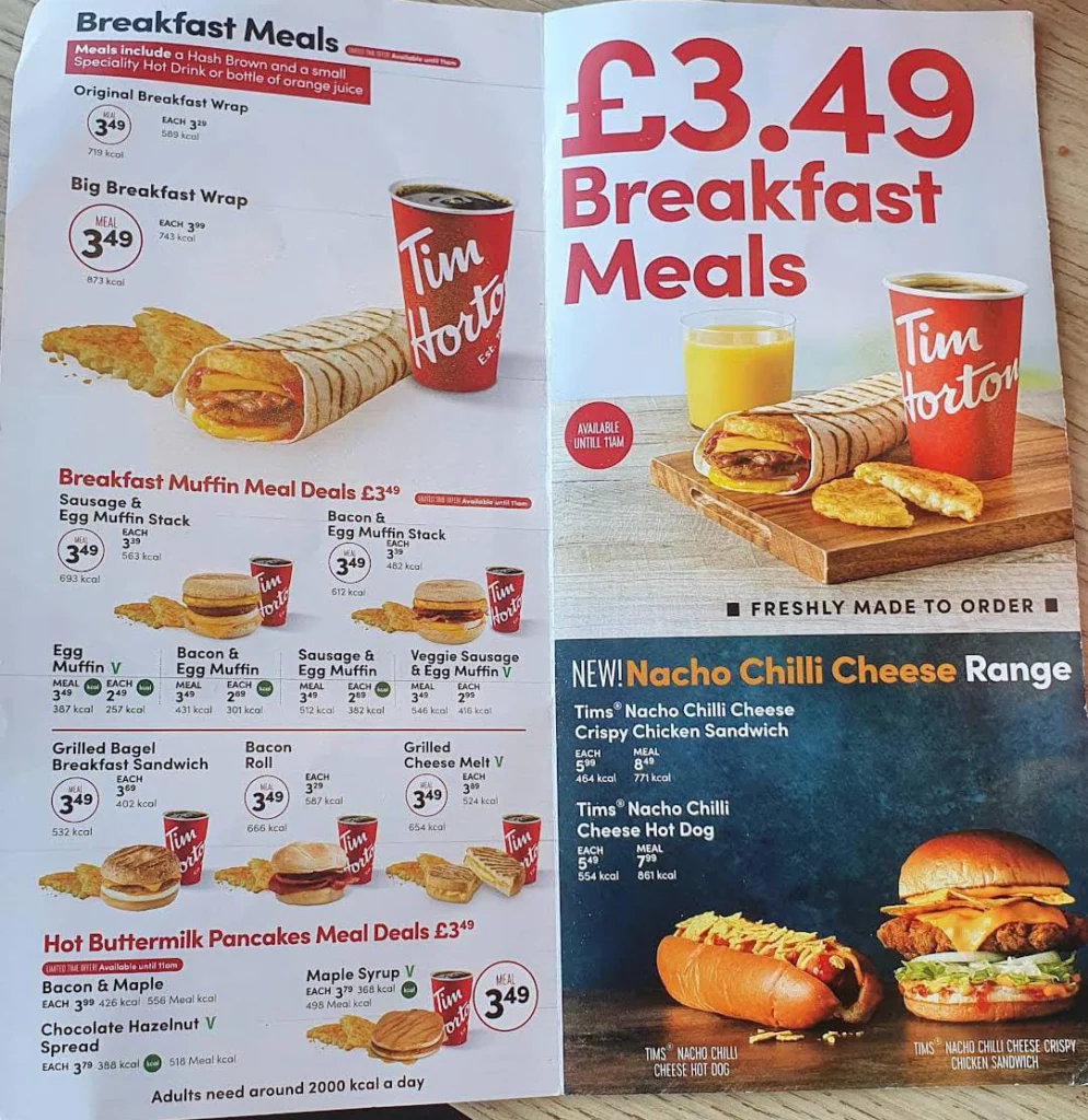 Tim Hortons Breakfast Menu Latest Prices UK 2025