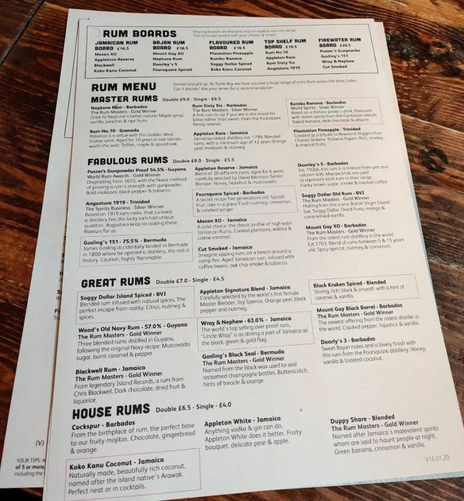 Turtle Bay Menu Latest Prices UK 2025