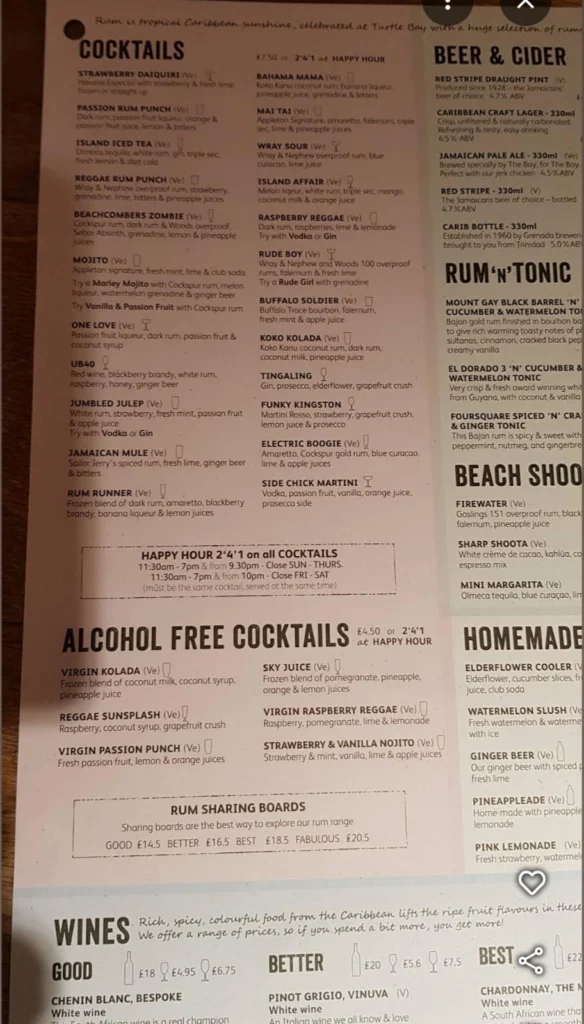 Turtle Bay Menu Latest Prices UK 2025