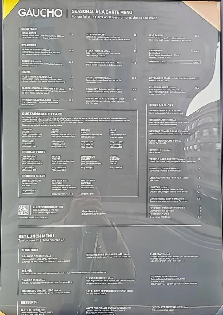 Gaucho Menu Latest Prices UK 2025