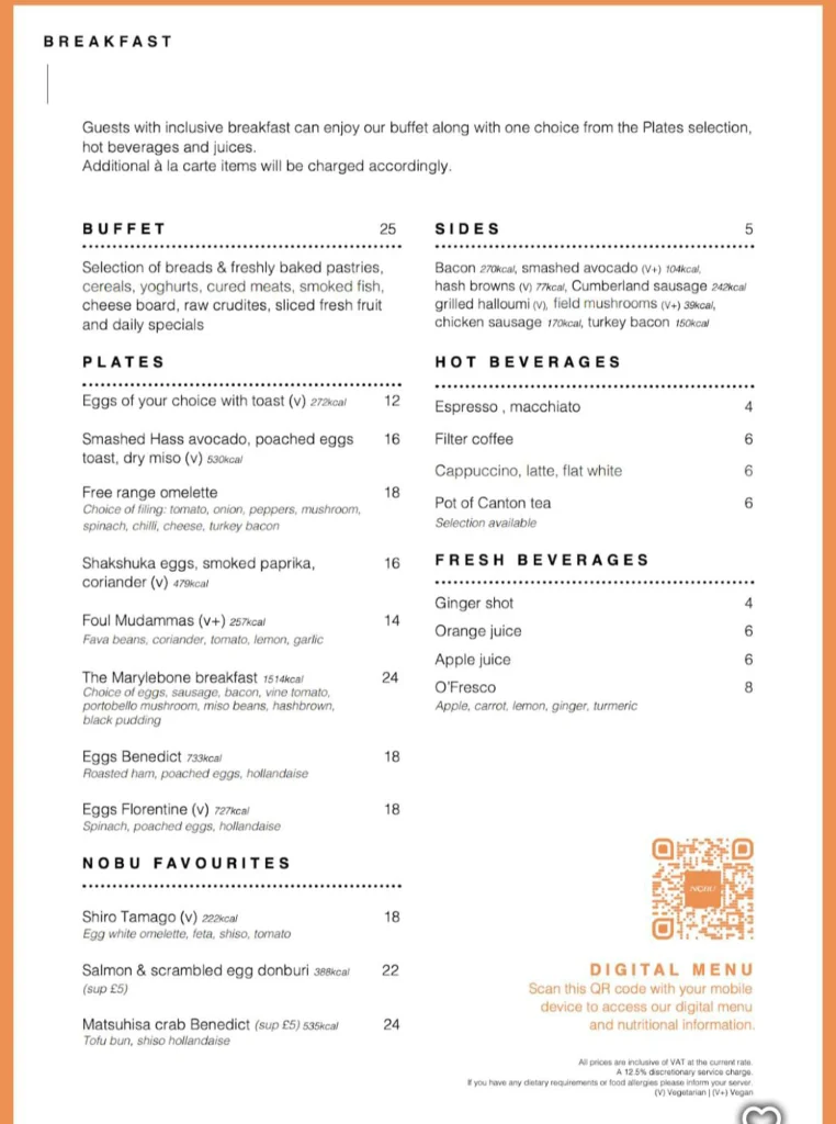 Nobu Menu Latest Prices UK 2025