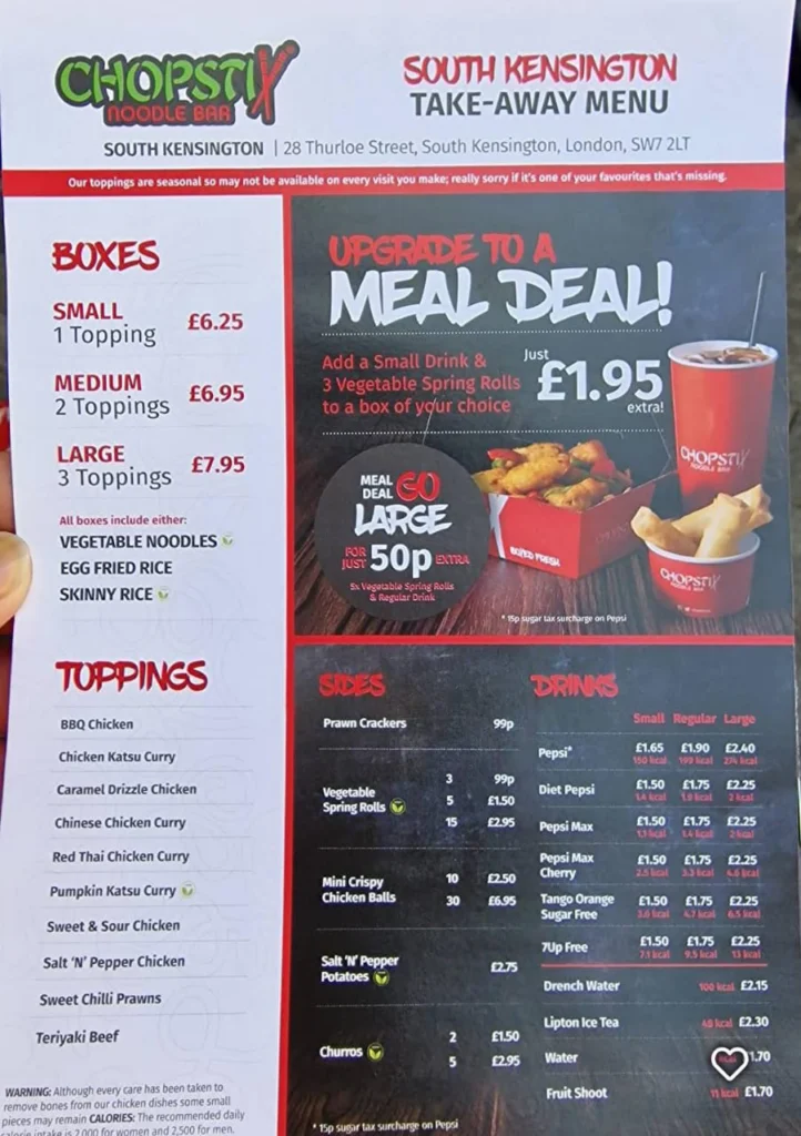 Chopstix Menu Latest Prices UK 2024