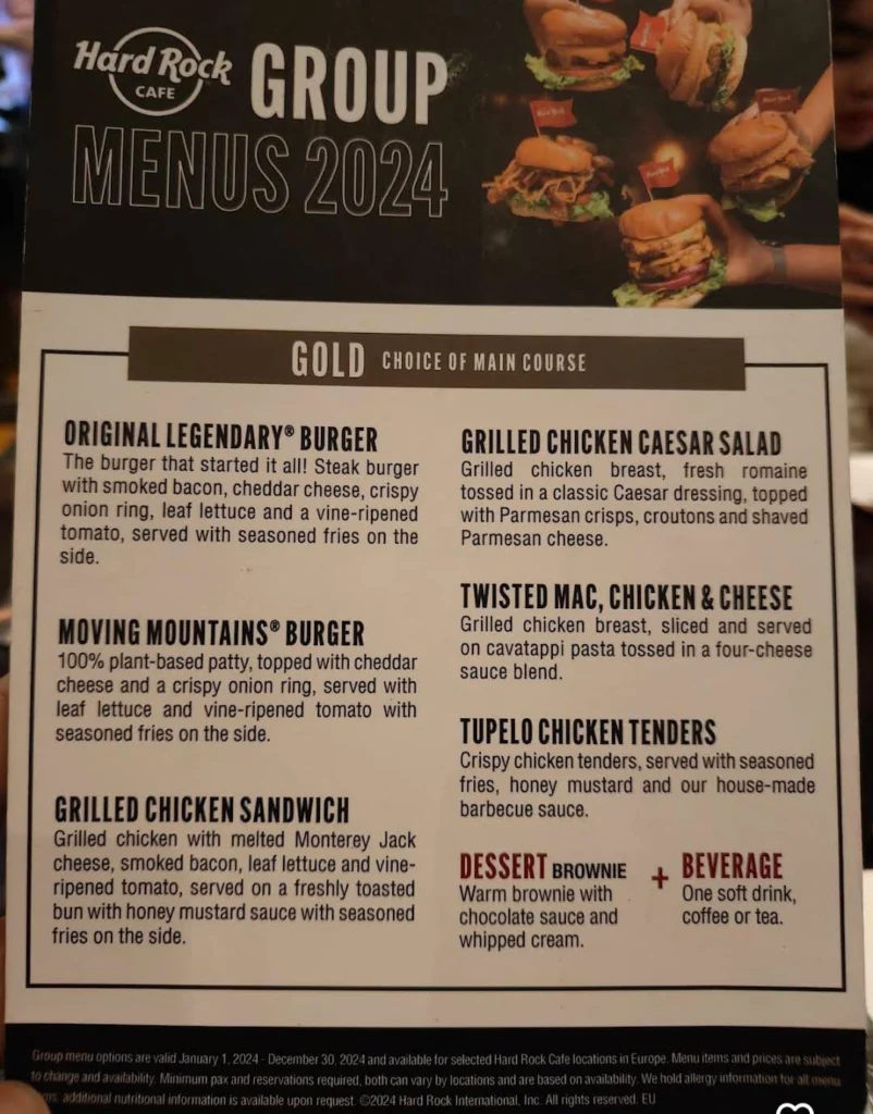 Hard Rock Cafe Menu Latest Prices UK 2025