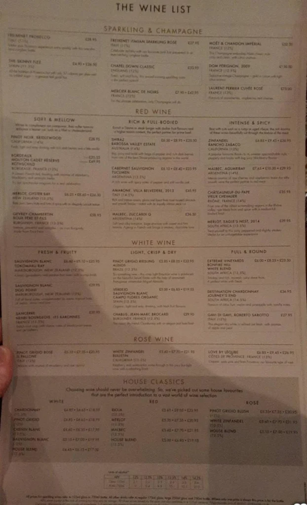 Miller and Carter Menu Latest Prices UK 2025