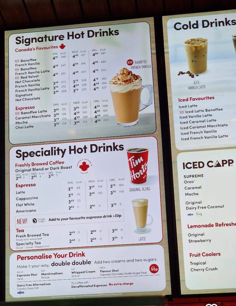 Tim Hortons Menu Latest Prices UK 2024