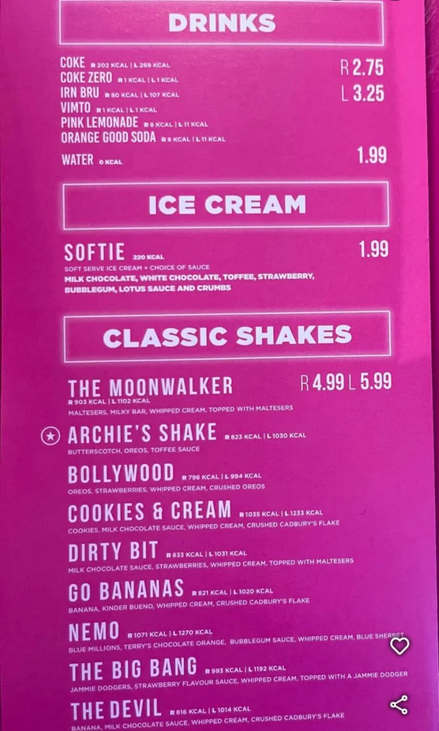 Archies Menu Latest Prices UK 2025