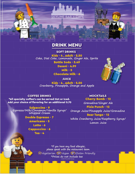 Legoland Skyline Menu Latest Prices UK 2025