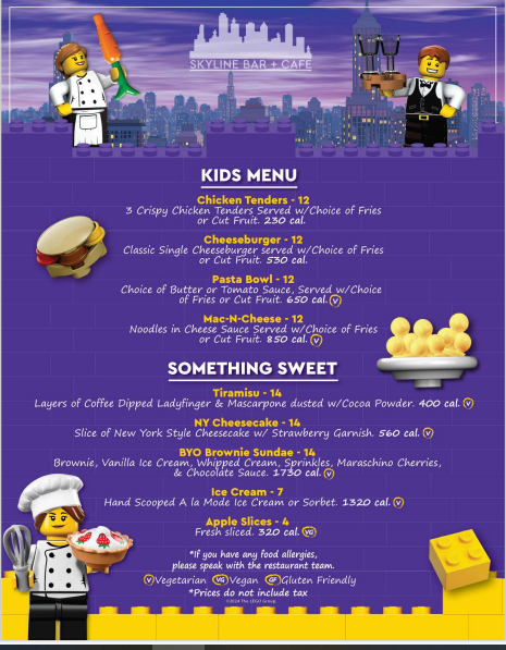 Legoland Skyline Menu Latest Prices UK 2025