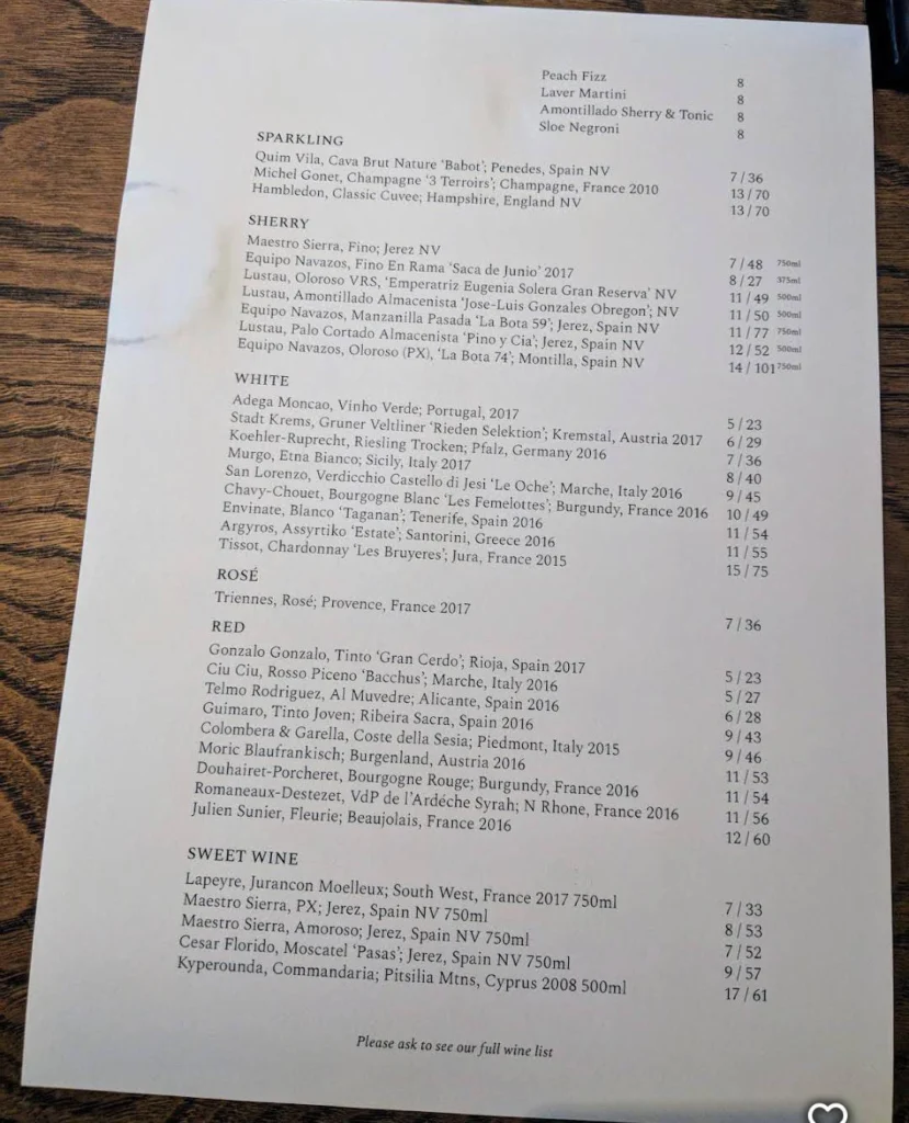 Brat Shoreditch Menu Latest Prices UK 2025