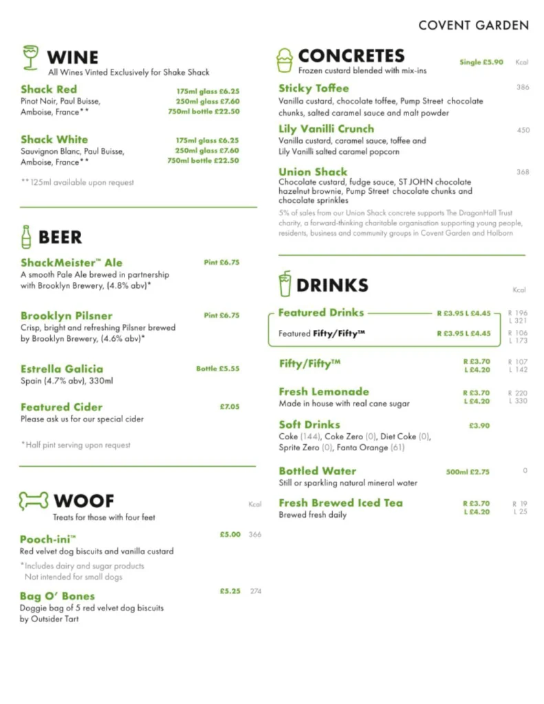 Shake Shack Covent Garden Menu Latest Prices UK 2025