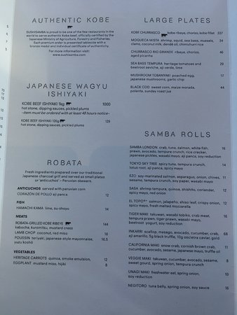 Sushi Samba Heron Tower Menu Latest Prices UK 2025