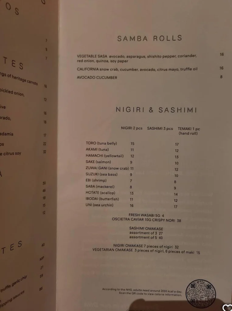 Sushi Samba Menu Latest Prices UK 2025